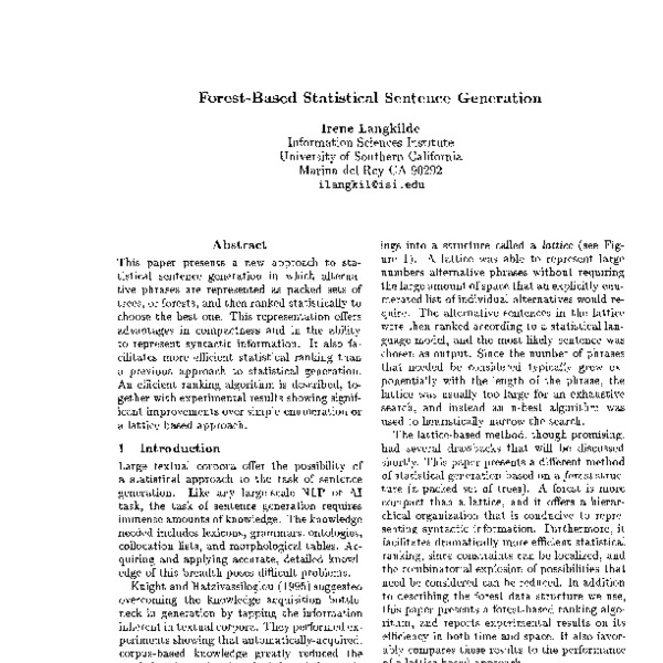 Forest-Based Statistical Sentence Generation - ACL Anthology