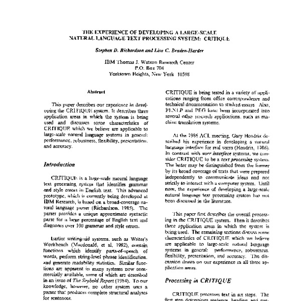 The Experience of Developing a Large-Scale Natural Language Text ...