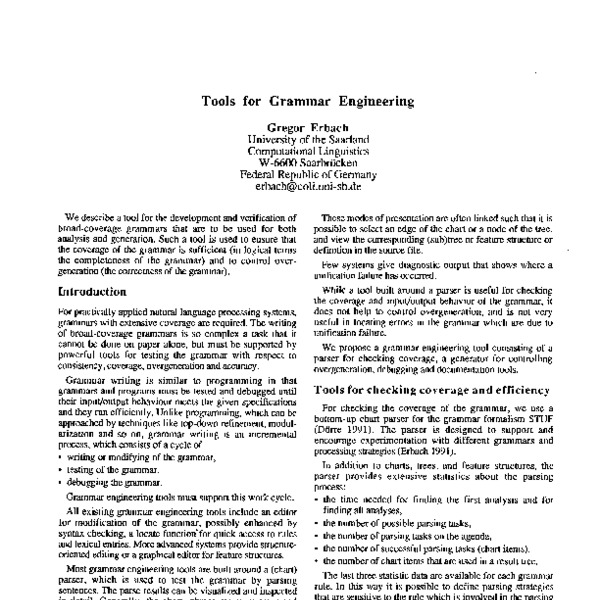 Tools for Grammar Engineering - ACL Anthology