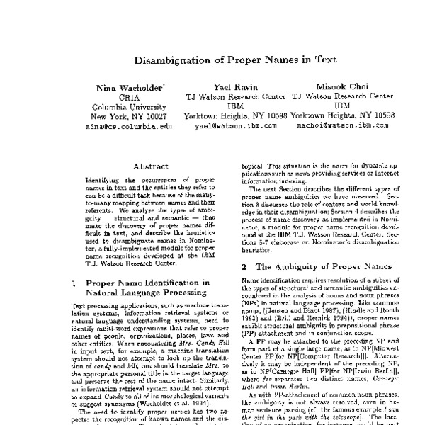 Disambiguation of Proper Names in Text - ACL Anthology