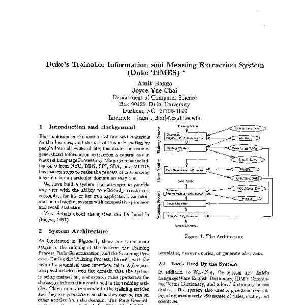 Duke’s Trainable Information and Meaning Extraction System (Duke TIMES ...