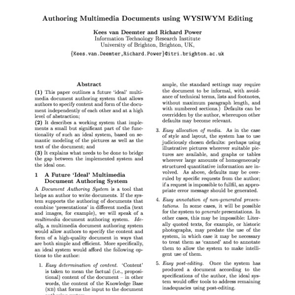 Authoring Multimedia Documents using WYSIWYM Editing - ACL Anthology