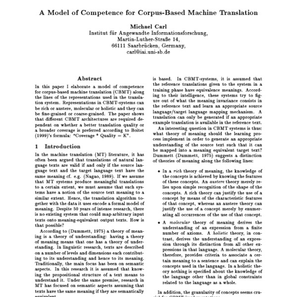 A Model of Competence for Corpus-Based Machine Translation - ACL Anthology