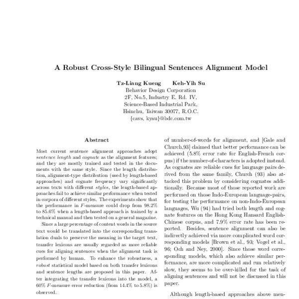 A Robust Cross-Style Bilingual Sentences Alignment Model - ACL Anthology