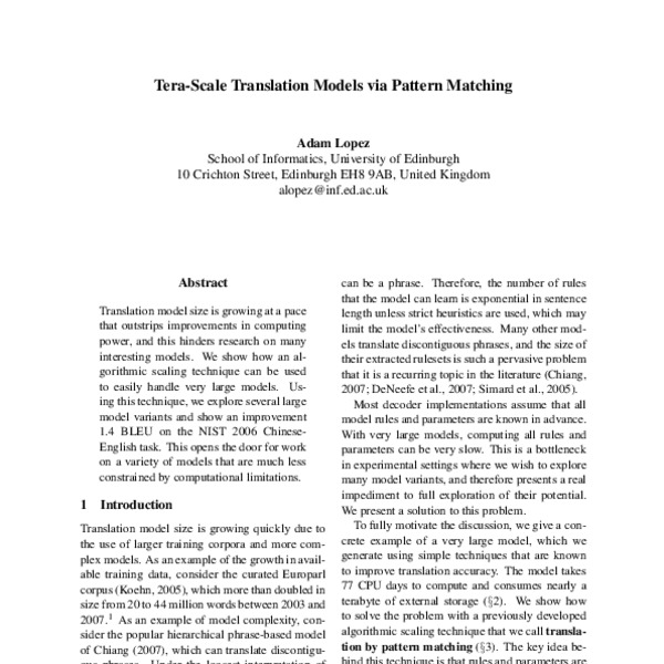 Tera-Scale Translation Models via Pattern Matching - ACL Anthology