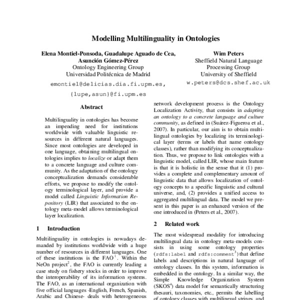 Modelling Multilinguality in Ontologies - ACL Anthology