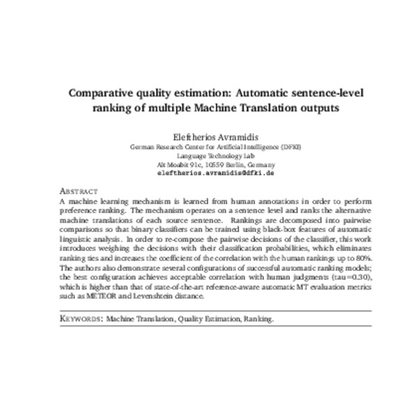 Comparative Quality Estimation: Automatic Sentence-Level Ranking of ...