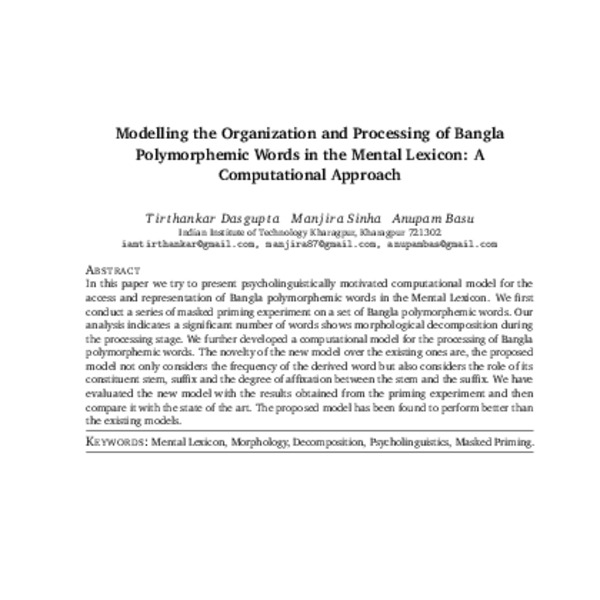 Modelling the Organization and Processing of Bangla Polymorphemic Words ...