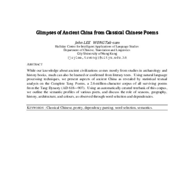 Glimpses of Ancient China from Classical Chinese Poems - ACL Anthology