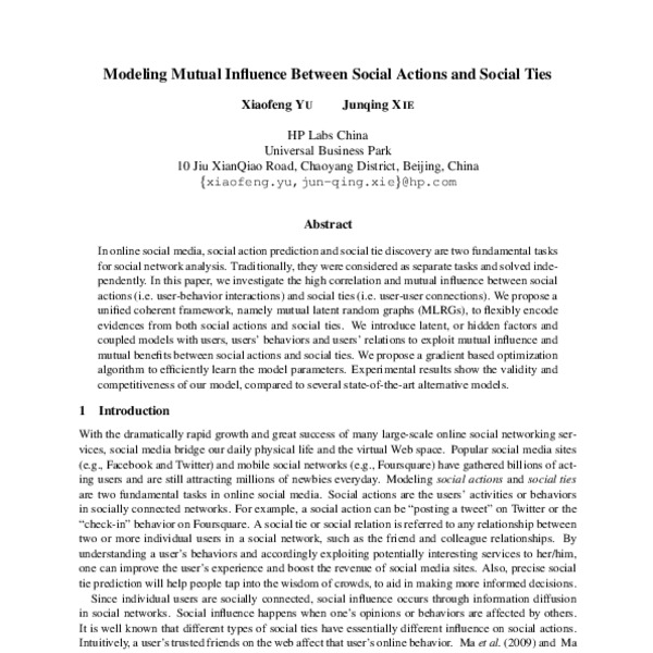 Modeling Mutual Influence Between Social Actions and Social Ties - ACL ...