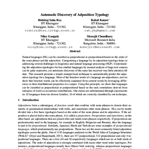 Automatic Discovery of Adposition Typology - ACL Anthology
