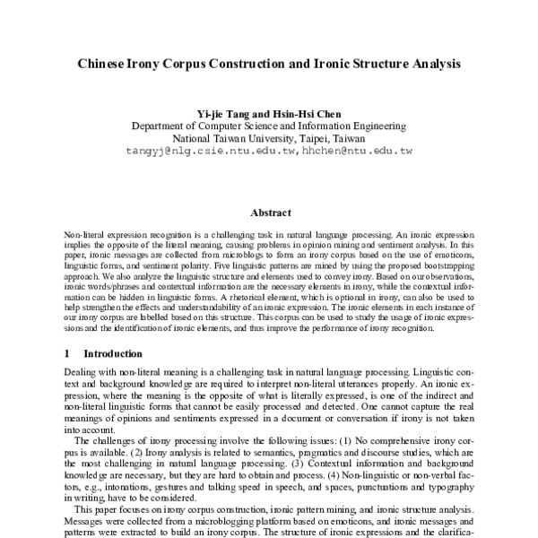 Chinese Irony Corpus Construction and Ironic Structure Analysis - ACL ...