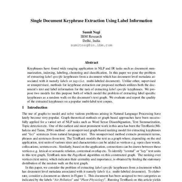Single Document Keyphrase Extraction Using Label Information Acl