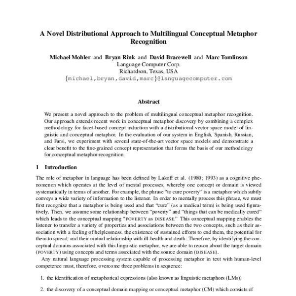 A Novel Distributional Approach to Multilingual Conceptual Metaphor ...