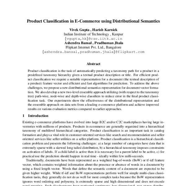 Product Classification in E-Commerce using Distributional Semantics - ACL Anthology