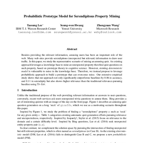 Probabilistic Prototype Model for Serendipitous Property Mining - ACL ...