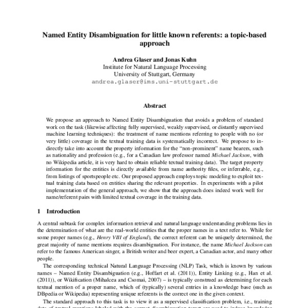 Named Entity Disambiguation for little known referents: a topic-based ...