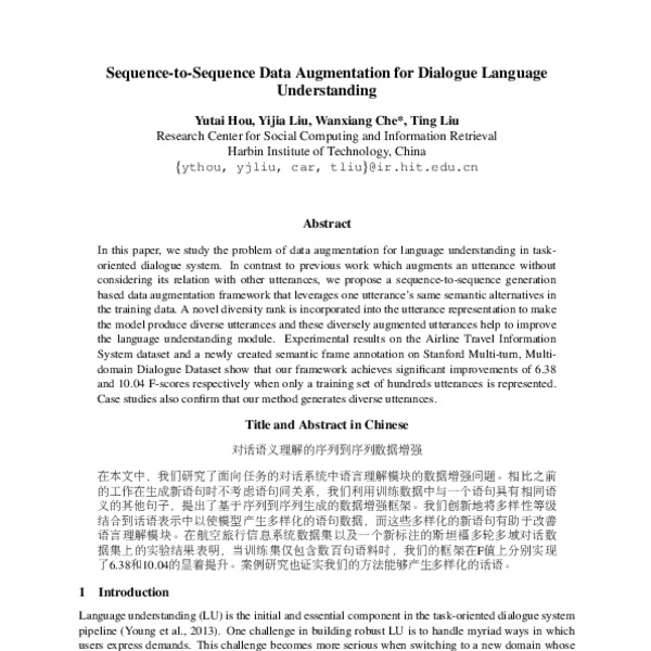 Sequence-to-Sequence Data Augmentation for Dialogue Language ...