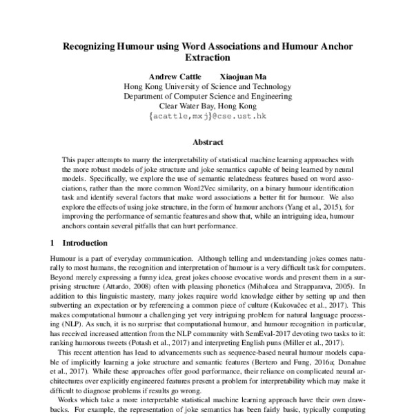 Recognizing Humour using Word Associations and Humour Anchor Extraction ...