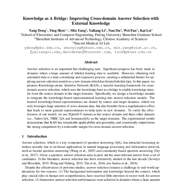 Knowledge as A Bridge: Improving Cross-domain Answer Selection with ...