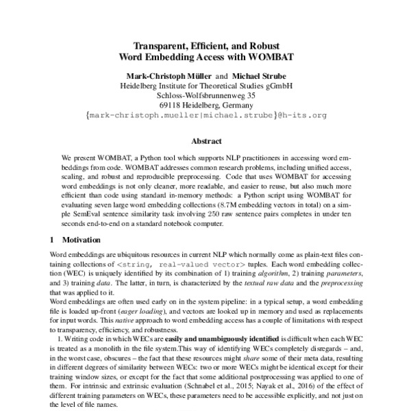 Transparent Efficient And Robust Word Embedding Access With WOMBAT