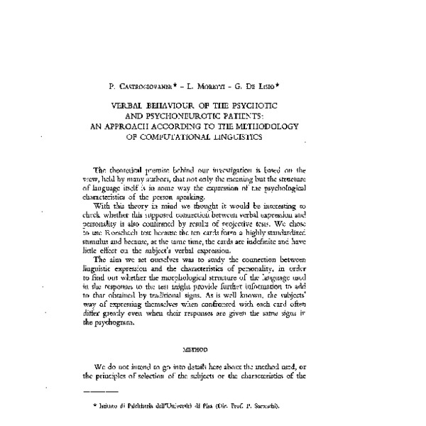Verbal Behaviour of the Psychotic and Psychoneurotic Patients: An ...