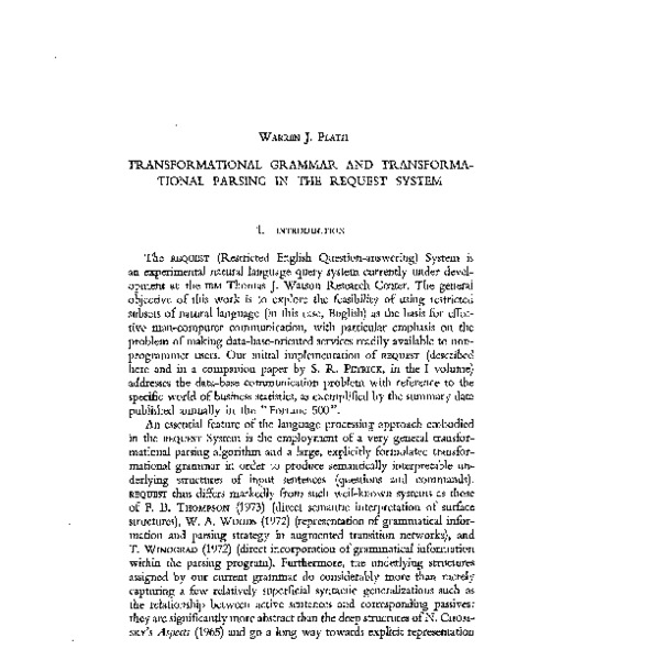 Transformational Grammar and Transformational Parsing in the REQUEST System - ACL Anthology