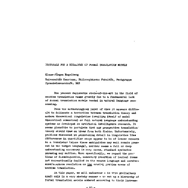 Proposals for a Hierarchy of Formal Translation Models - ACL Anthology