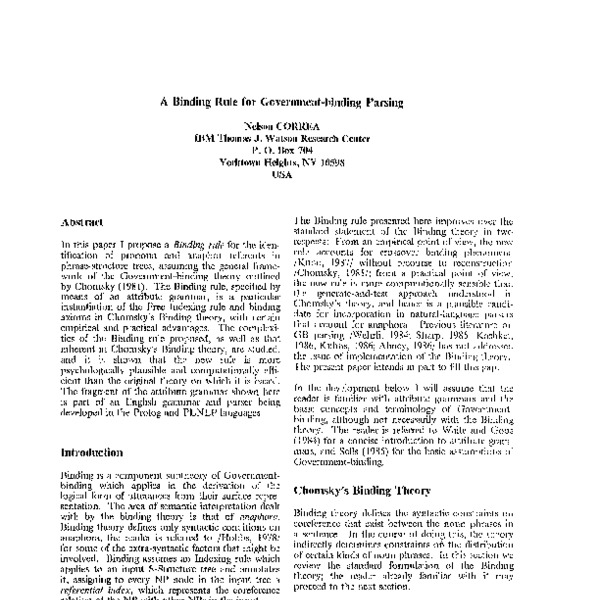 A Binding Rule for Government-binding Parsing - ACL Anthology