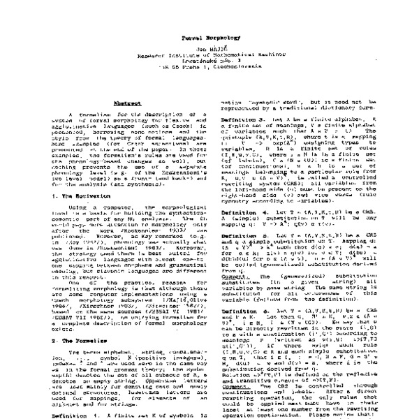 Formal Morphology - ACL Anthology