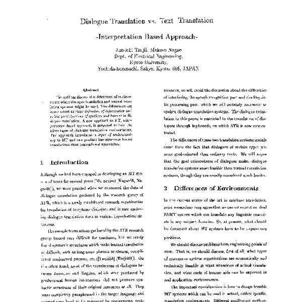 Dialogue Translation vs. Text Translation - ACL Anthology