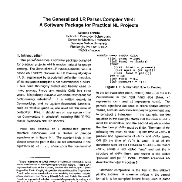 The Generalized LR Parser/Compiler V8-4: A Software Package for Practical NL Projects - ACL ...