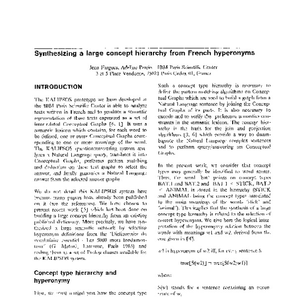 Synthesizing a large concept hierarchy from French hyperonyms - ACL ...