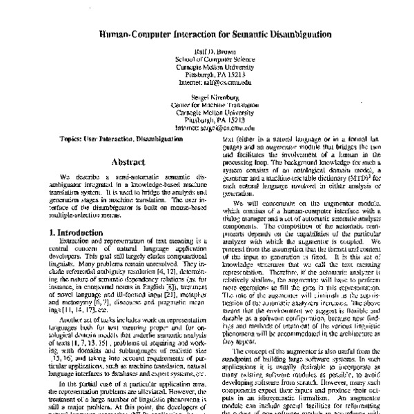 Human-Computer Interaction for Semantic Disambiguation - ACL Anthology