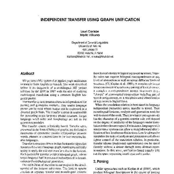 Independent Transfer Using Graph Unification - ACL Anthology