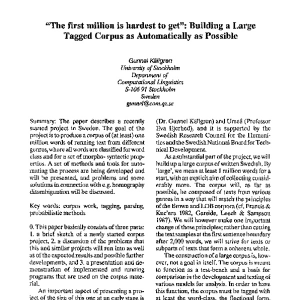 “The first million is hardest to get”: Building a Large Tagged Corpus ...
