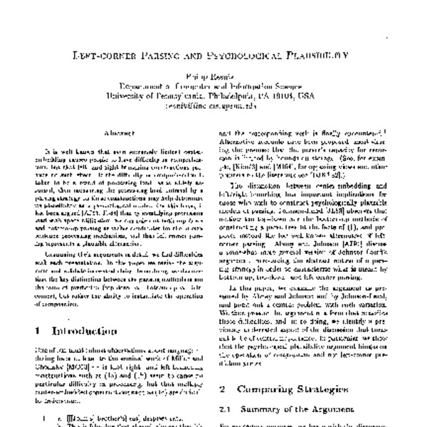 Left-Corner Parsing and Psychological Plausibility - ACL Anthology