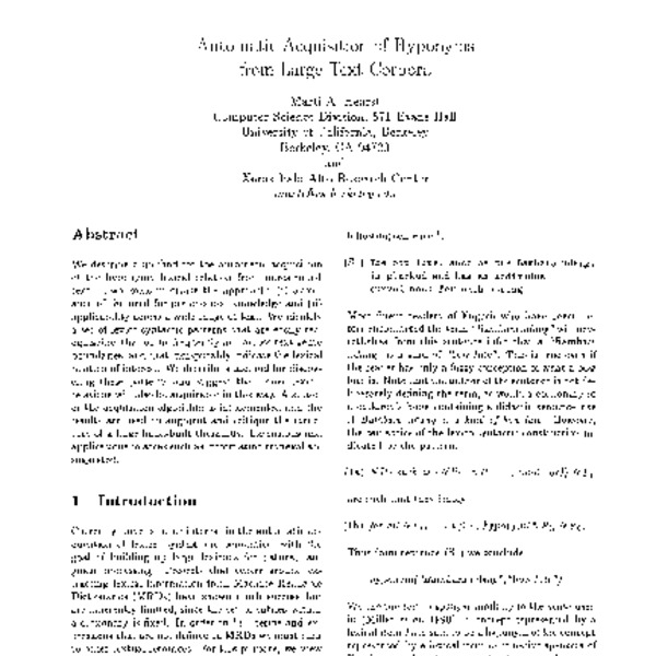 Automatic Acquisition of Hyponyms from Large Text Corpora - ACL Anthology