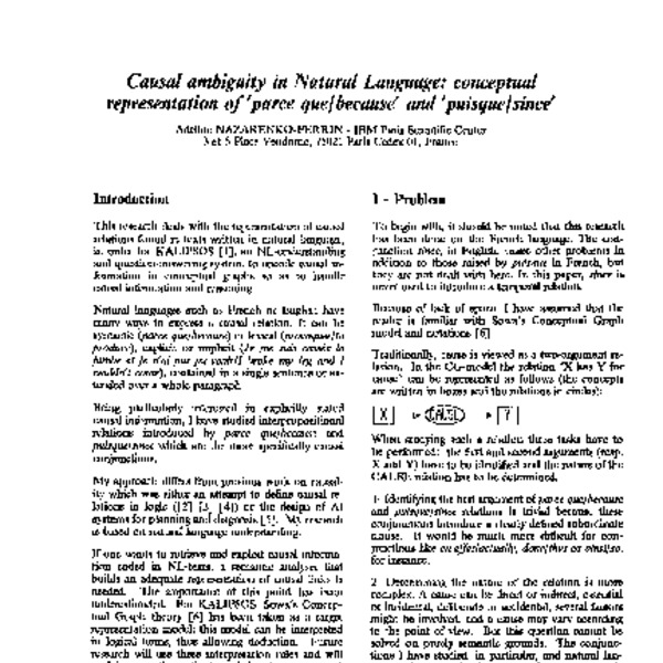 Causal ambiguity in Natural Language: conceptual representation of ...