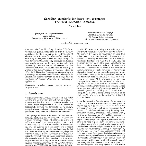 Encoding standards for large text resources: The Text Encoding ...