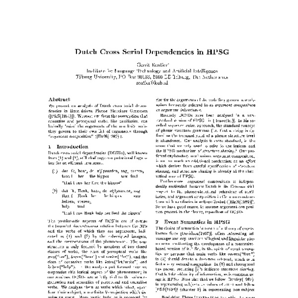 Dutch Cross Serial Dependencies in HPSG - ACL Anthology