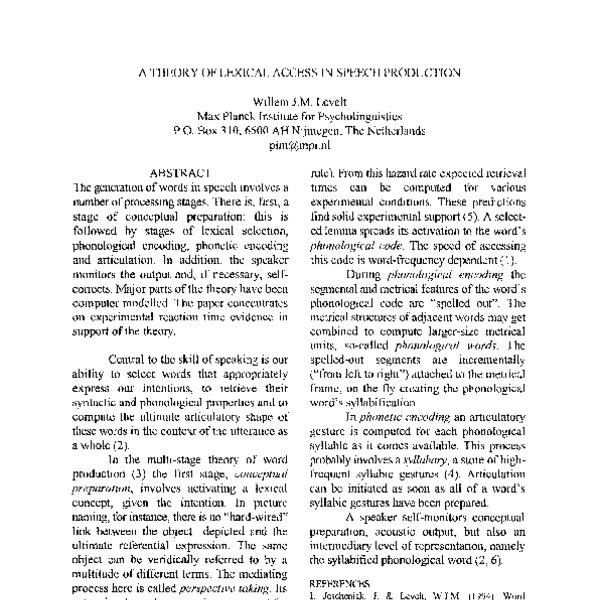A Theory of Lexical Access in Speech Production - ACL Anthology
