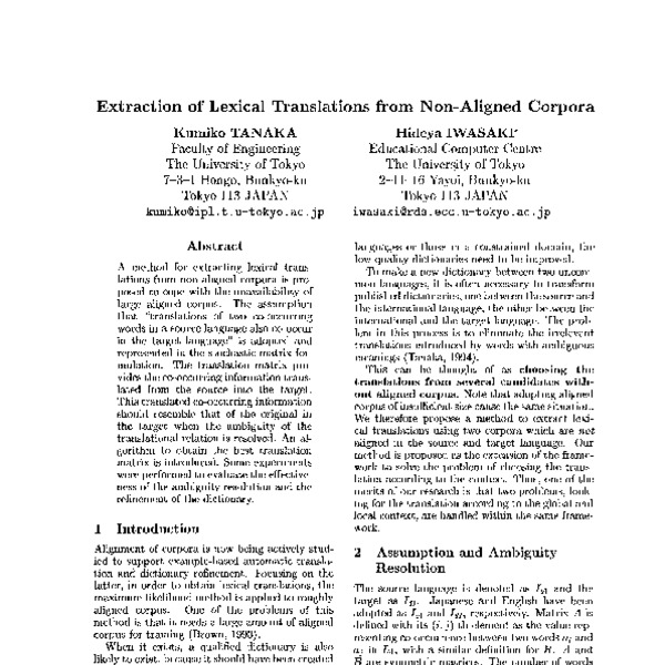 Extraction of Lexical Translations from Non-Aligned Corpora - ACL Anthology