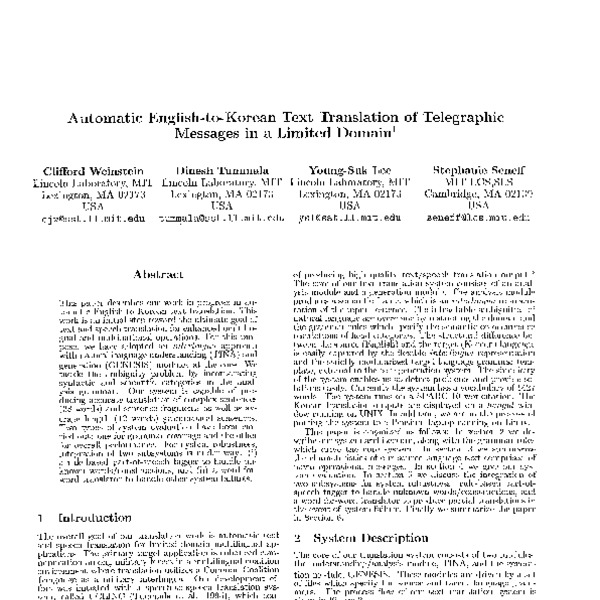 Automatic English-to-Korean Text Translation of Telegraphic Messages in ...