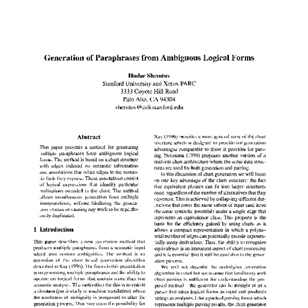Generation of Paraphrases from Ambiguous Logical Forms - ACL Anthology