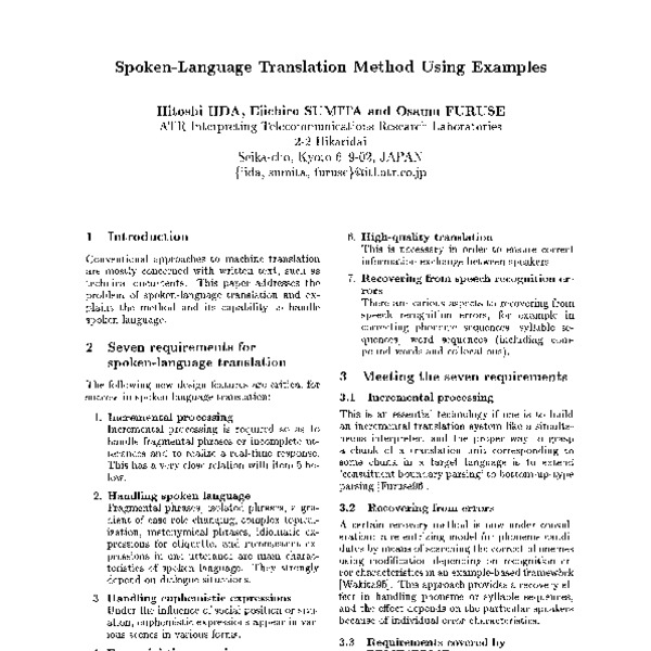 Spoken-Language Translation Method Using Examples - ACL Anthology