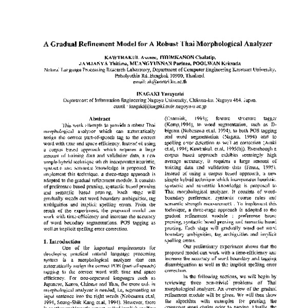 A Gradual Refinement Model for A Robust Thai Morphological Analyzer - ACL Anthology