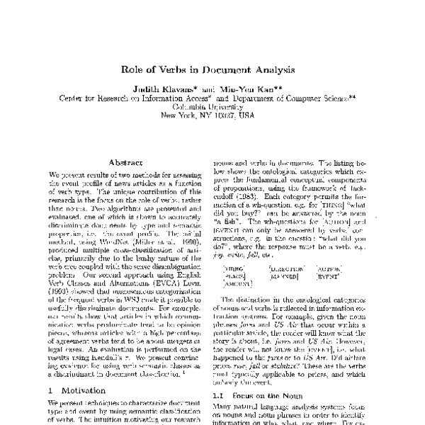 Role of Verbs in Document Analysis - ACL Anthology