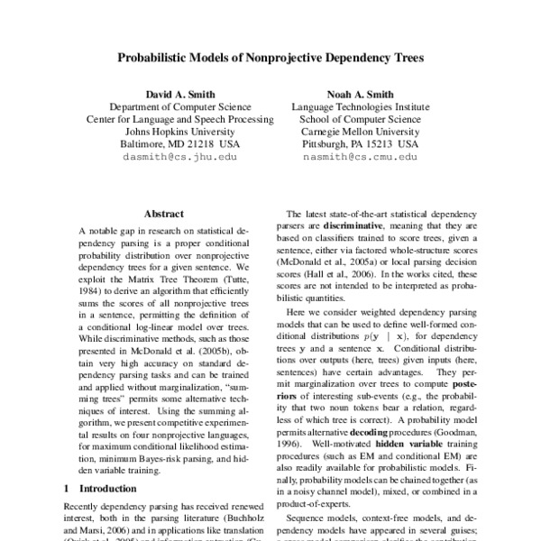Probabilistic Models of Nonprojective Dependency Trees - ACL Anthology