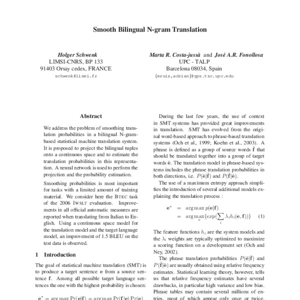 Smooth Bilingual N-Gram Translation - ACL Anthology